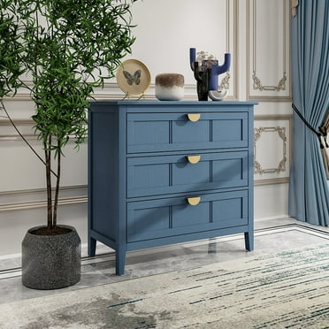 Wirrytor Blue 3 Drawer Dresser for bedroom, Modern Chest of Drawers ...