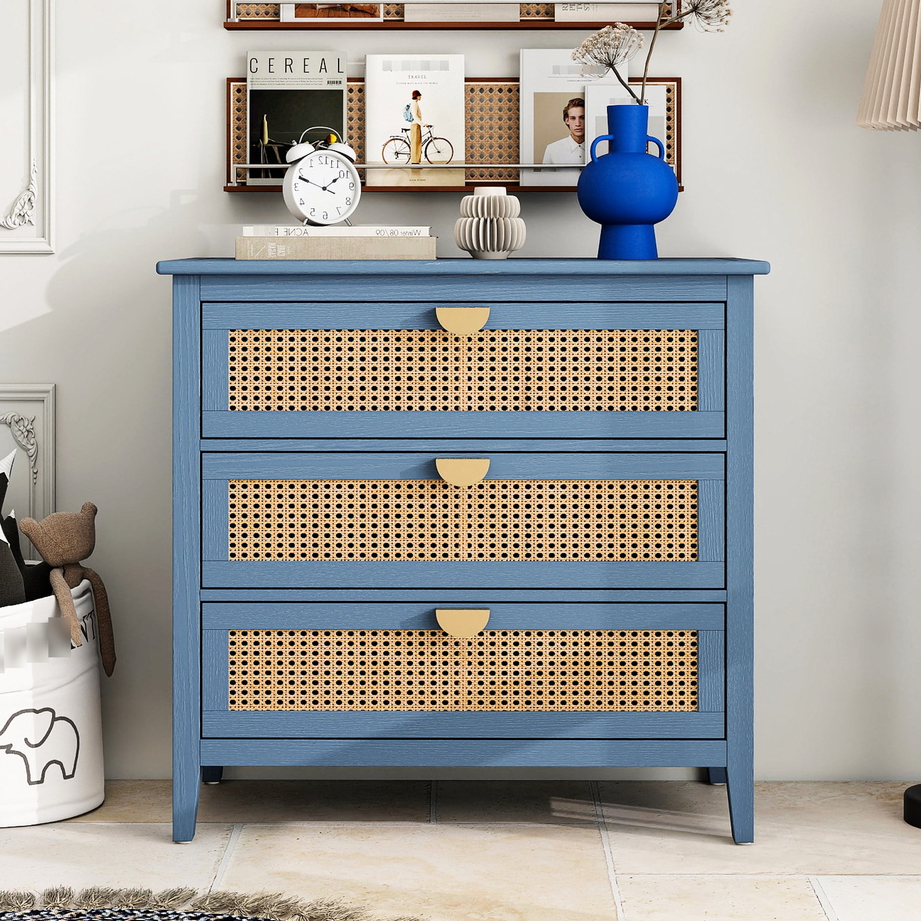 3-Drawer Cabinet for Study Spaces | Insect-Proof Rattan | Semi-Circular ...