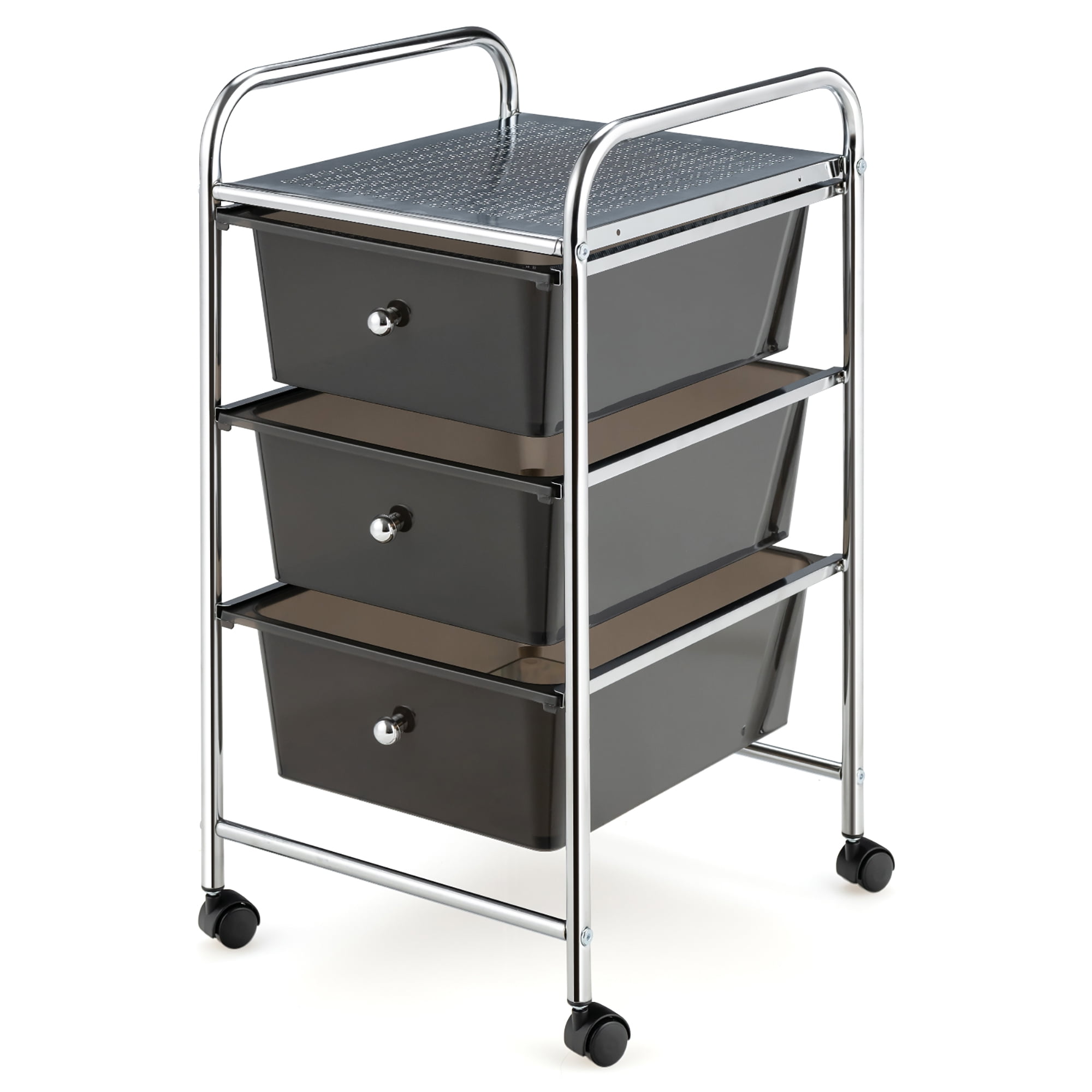 3-Drawer Cart Storage Bin Organizer Rolling w/Plastic Drawers Black ...