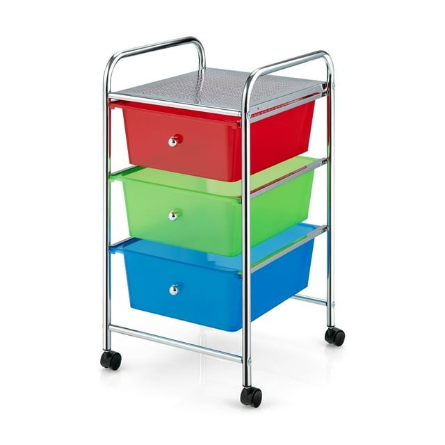 3-Drawer Cart Storage Bin Organizer Rolling w/Plastic Drawers Rainbow ...