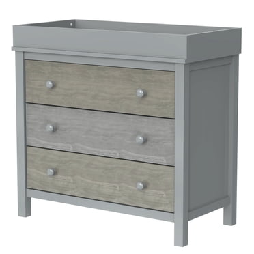 Changing Table with 3-Drawer, Wooden Nursing Table with Safety Rail and ...