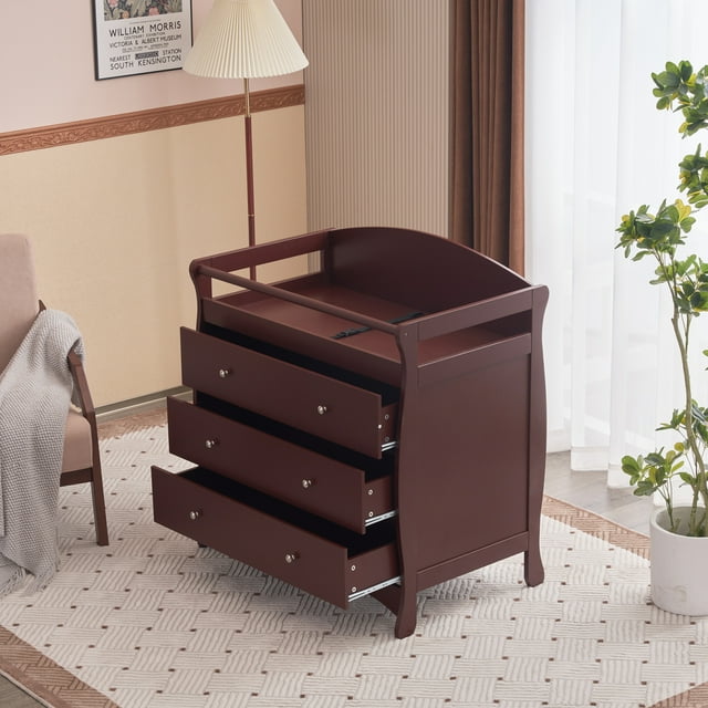 3-Drawer Baby Changing Table Dresser, Diaper Station with Safety Rail ...