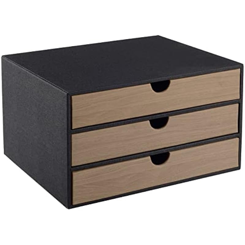 3-Drawer Desk Organizer, PU Leather Black Document Storage Box A4 File ...