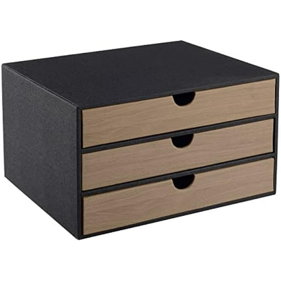 3-Drawer Desk Organizer, PU Leather Black Document Storage Box A4 File ...