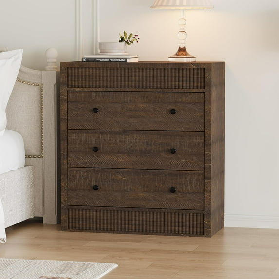 3 Drawer Dresser, 31.5" Wide Fluted Chest of Drawers, Modern Wooden ...