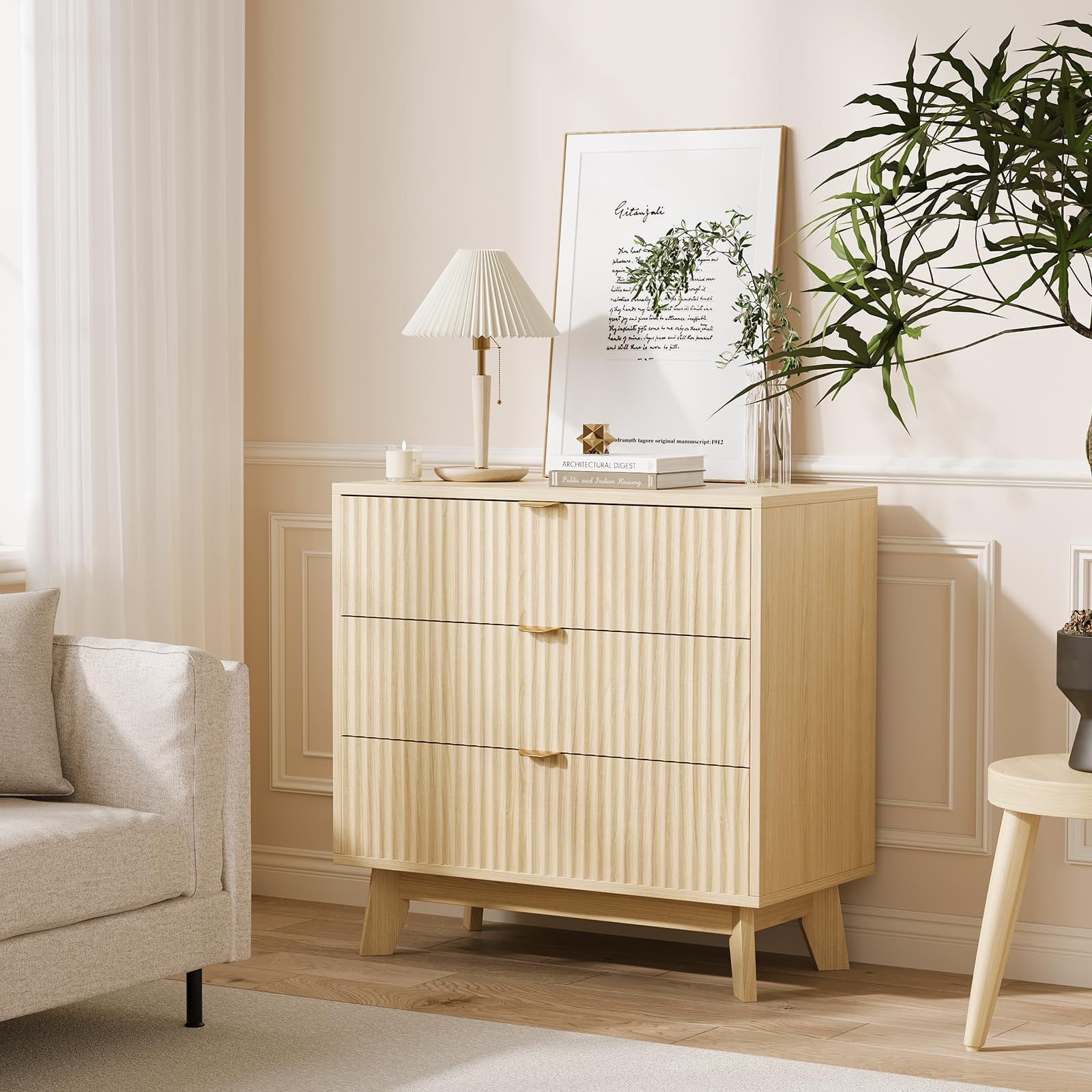 3 Drawer Dresser, 32 Inch Tall Mid Century Modern Dresser Drawers ...