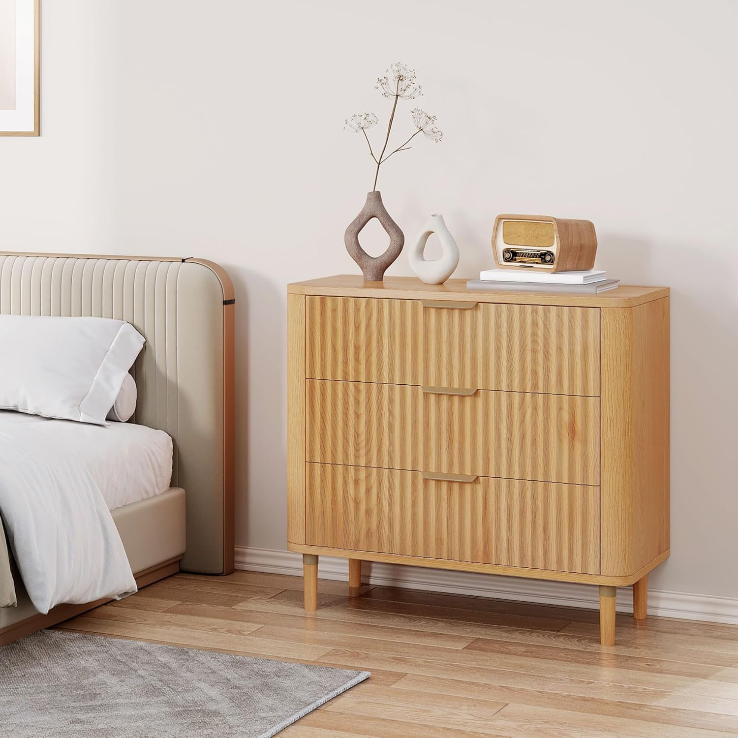 3 Drawer Dresser, 32 inch Tall Mid Century Modern Drawers, Waveform ...