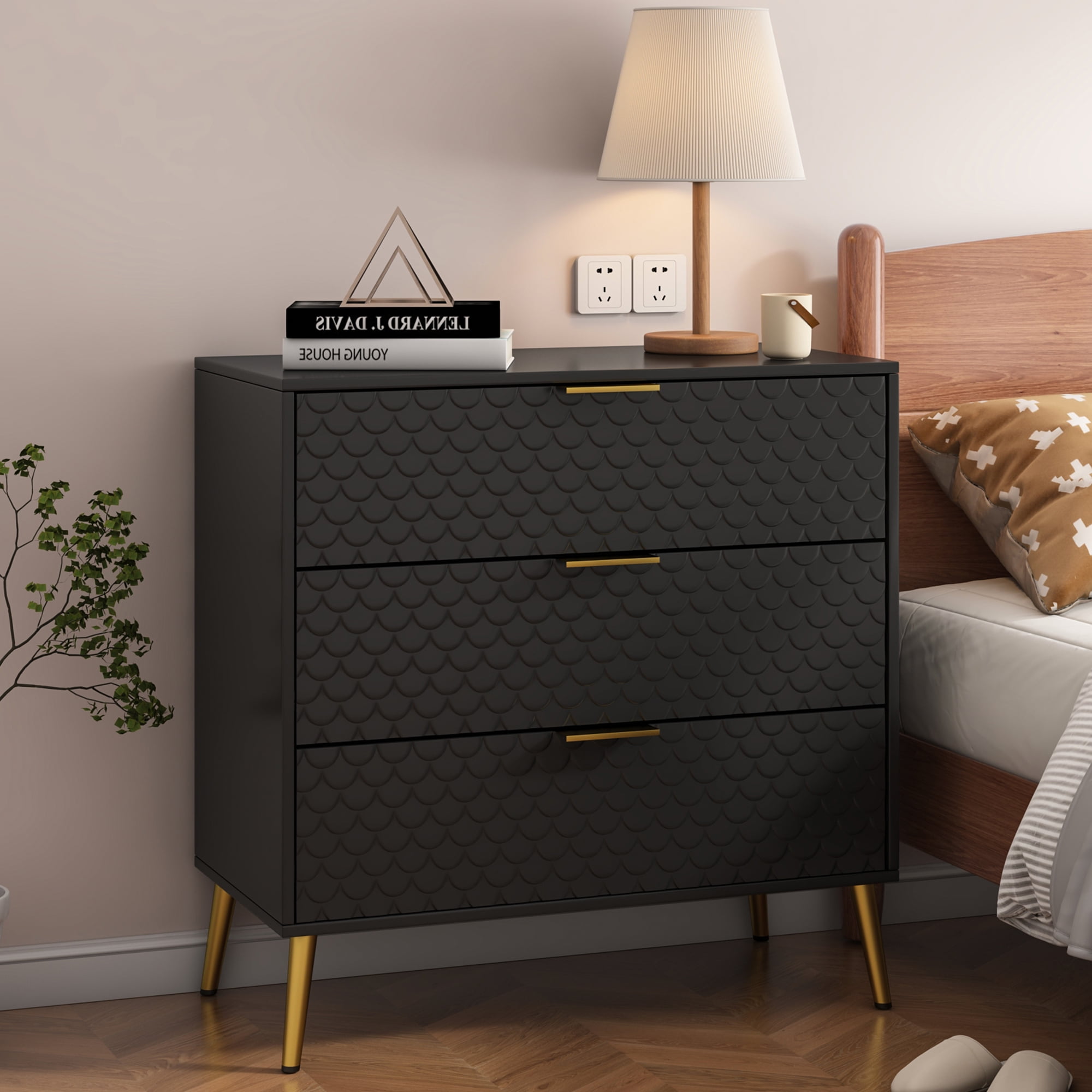 3 Drawer Dresser for Bedroom, Modern Dresser with Fish Scales Drawers ...