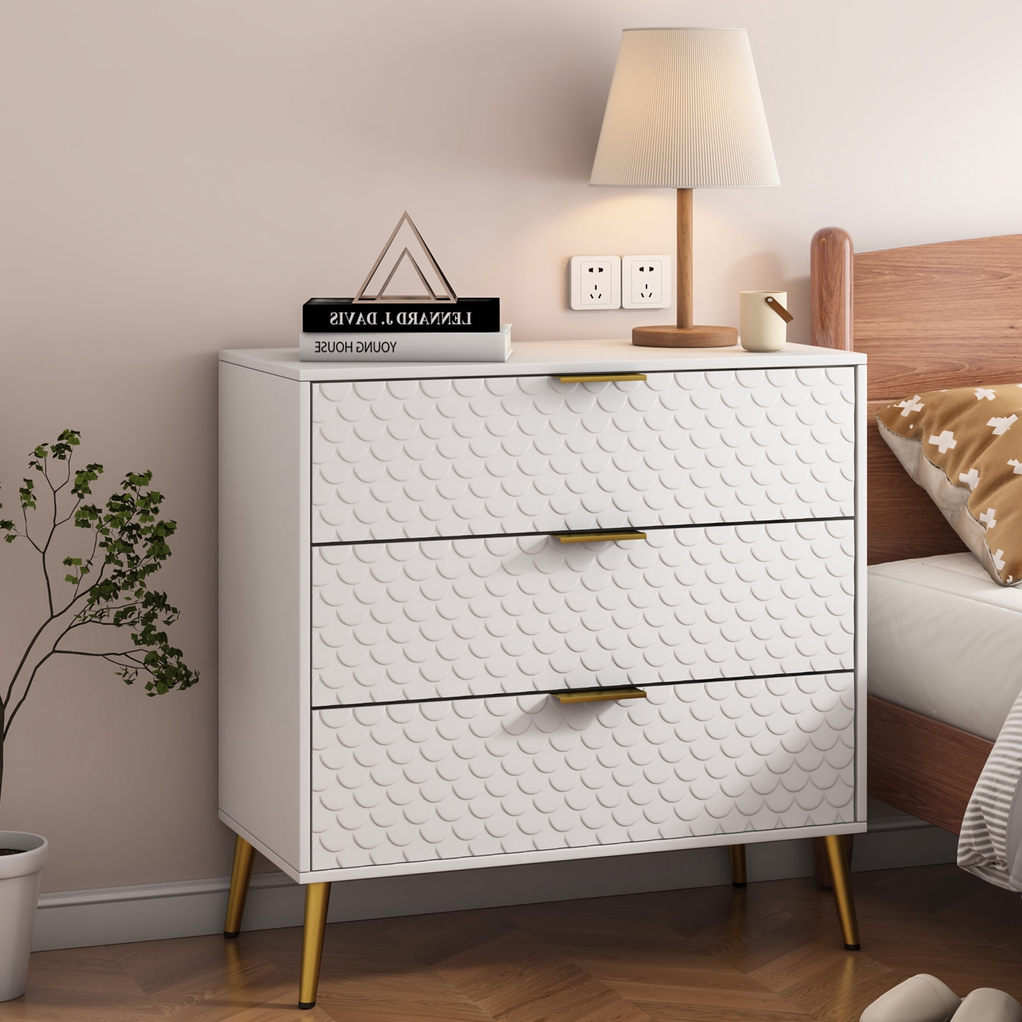 3 Drawer Dresser for Bedroom, Modern Dresser with Fish Scales Drawers ...