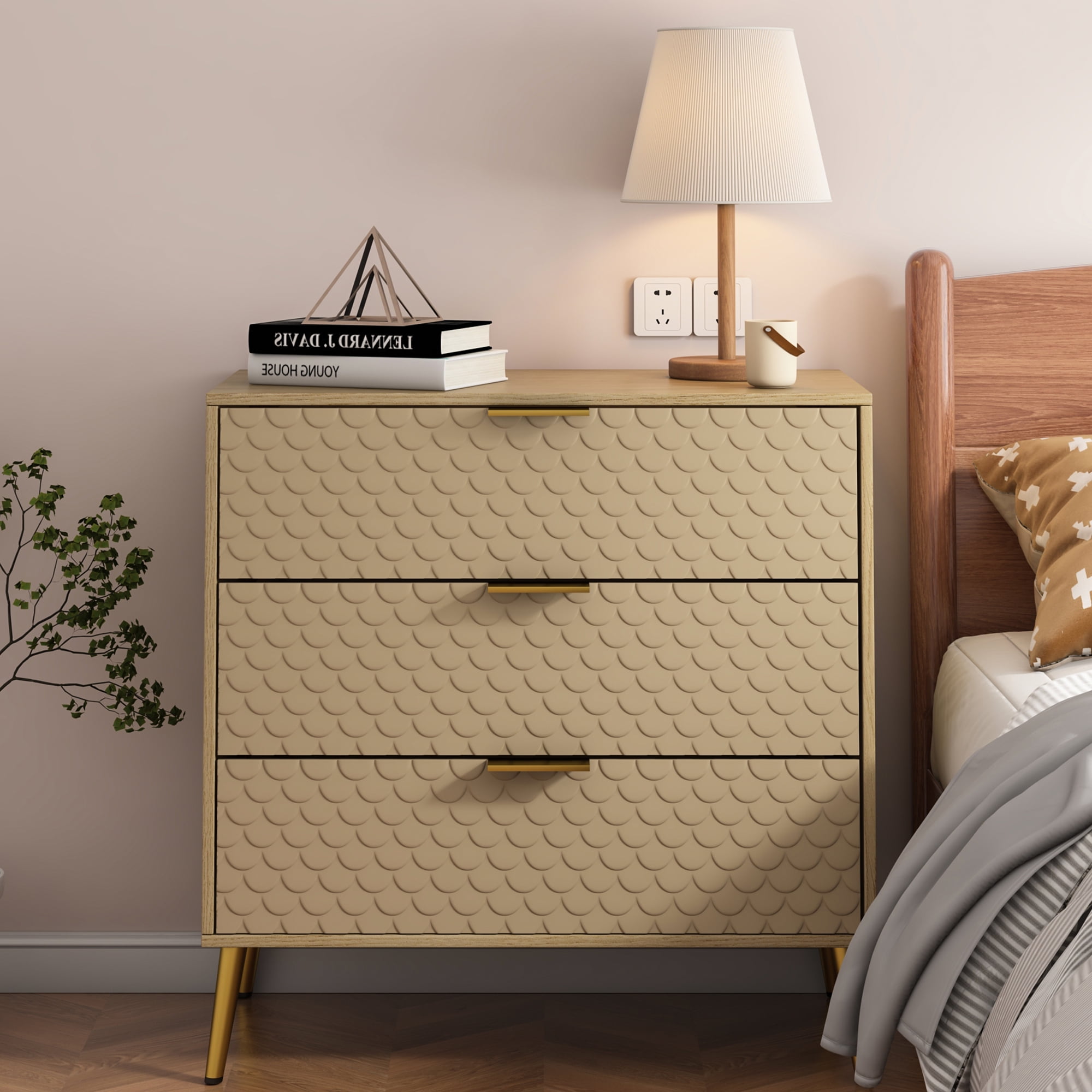 3 Drawer Dresser for Bedroom, Modern Dresser with Fish Scales Drawers ...