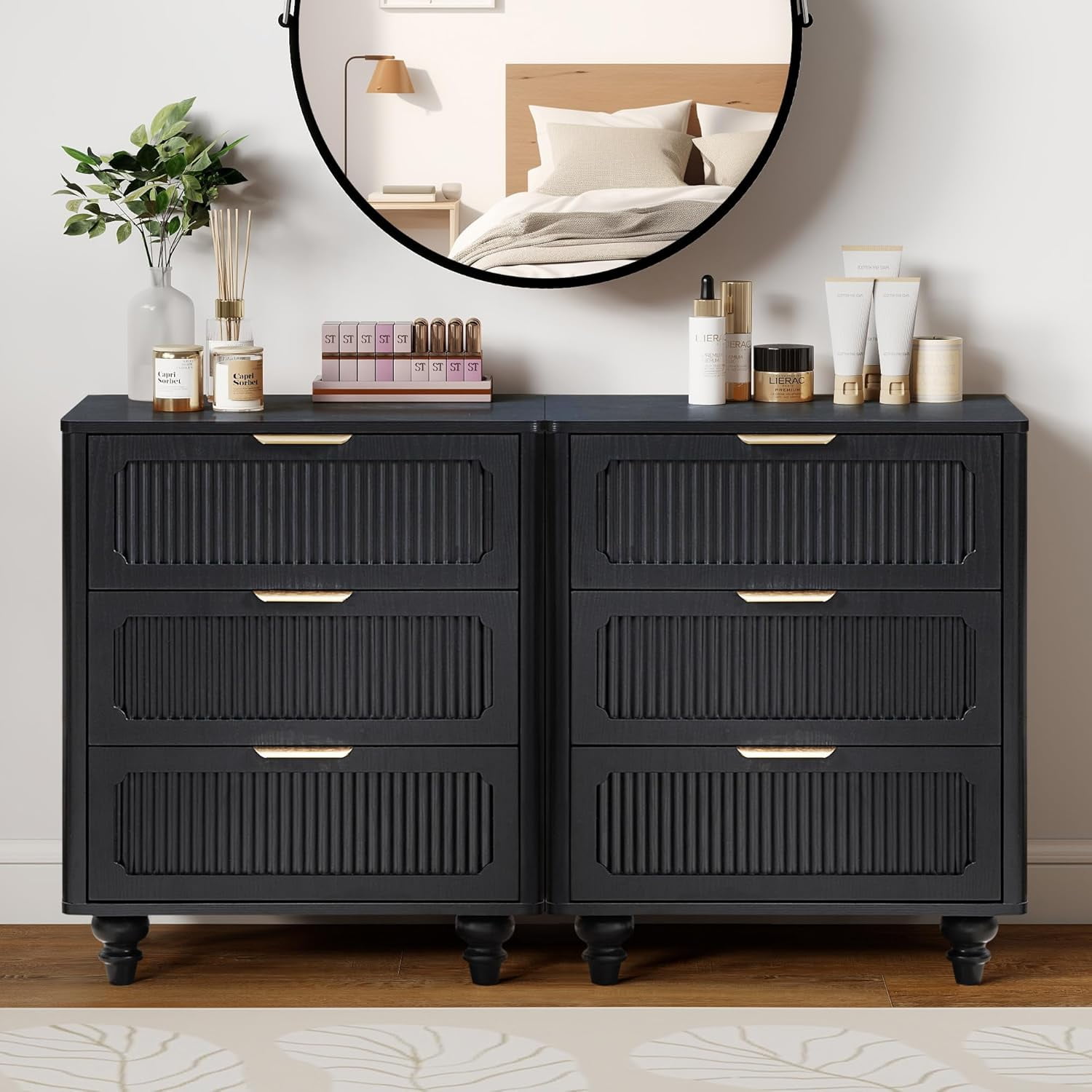 3 Drawer Dresser for Bedroom, Set of 2 Mid Century Modern Closet ...