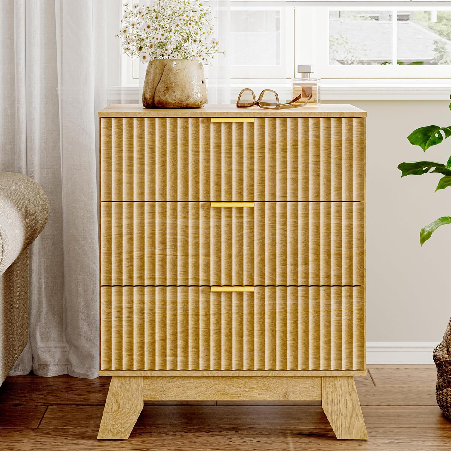 3 Drawer Dresser for Bedroom, Small Fluted Dresser Chest of Drawers ...