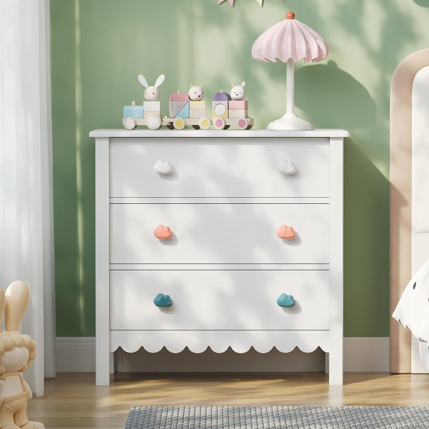 3 Drawer Dresser for Bedroom, Small White Drawer Dresser with Colorful ...