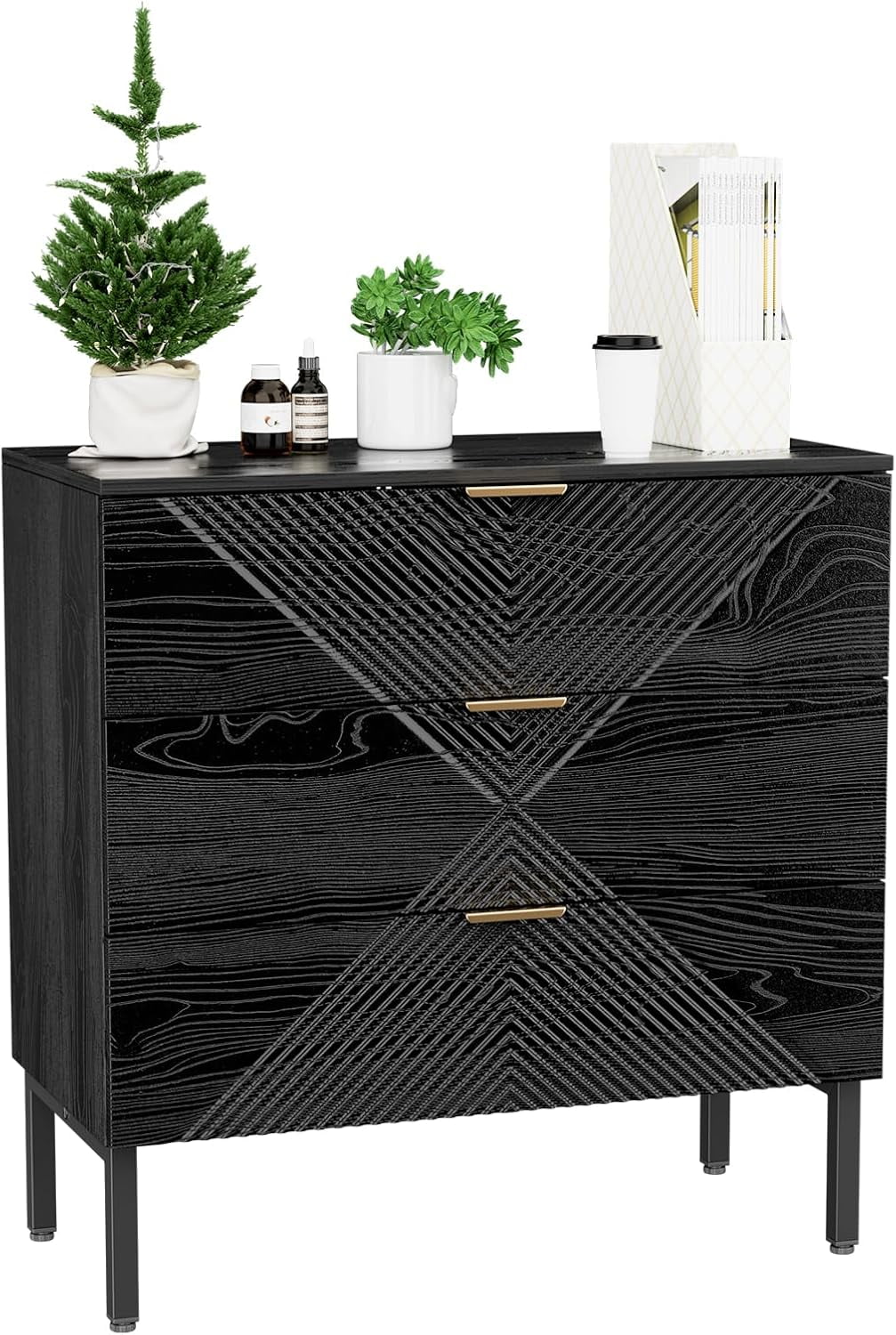 3 Drawer Dresser for Bedroom, Small Wooden Storage Dresser with Drawers ...