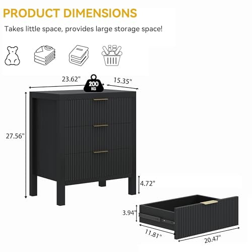 3 Drawer Dresser, Chest of Drawers Organizer with Waveform Panel, Large ...