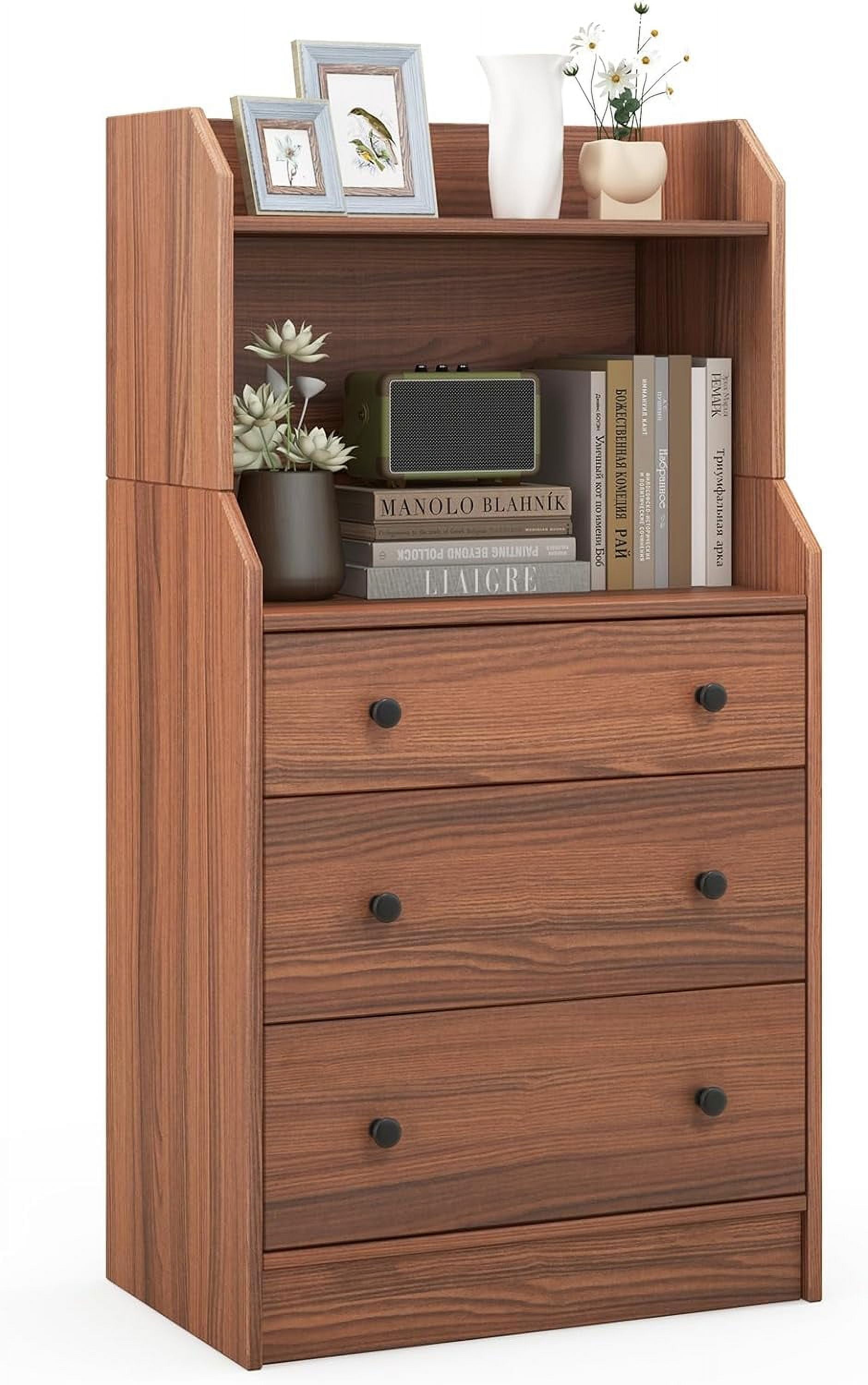 3 Drawer Dresser, Modern Chest of Drawers with 2 Open Shelves & 3 Pull ...