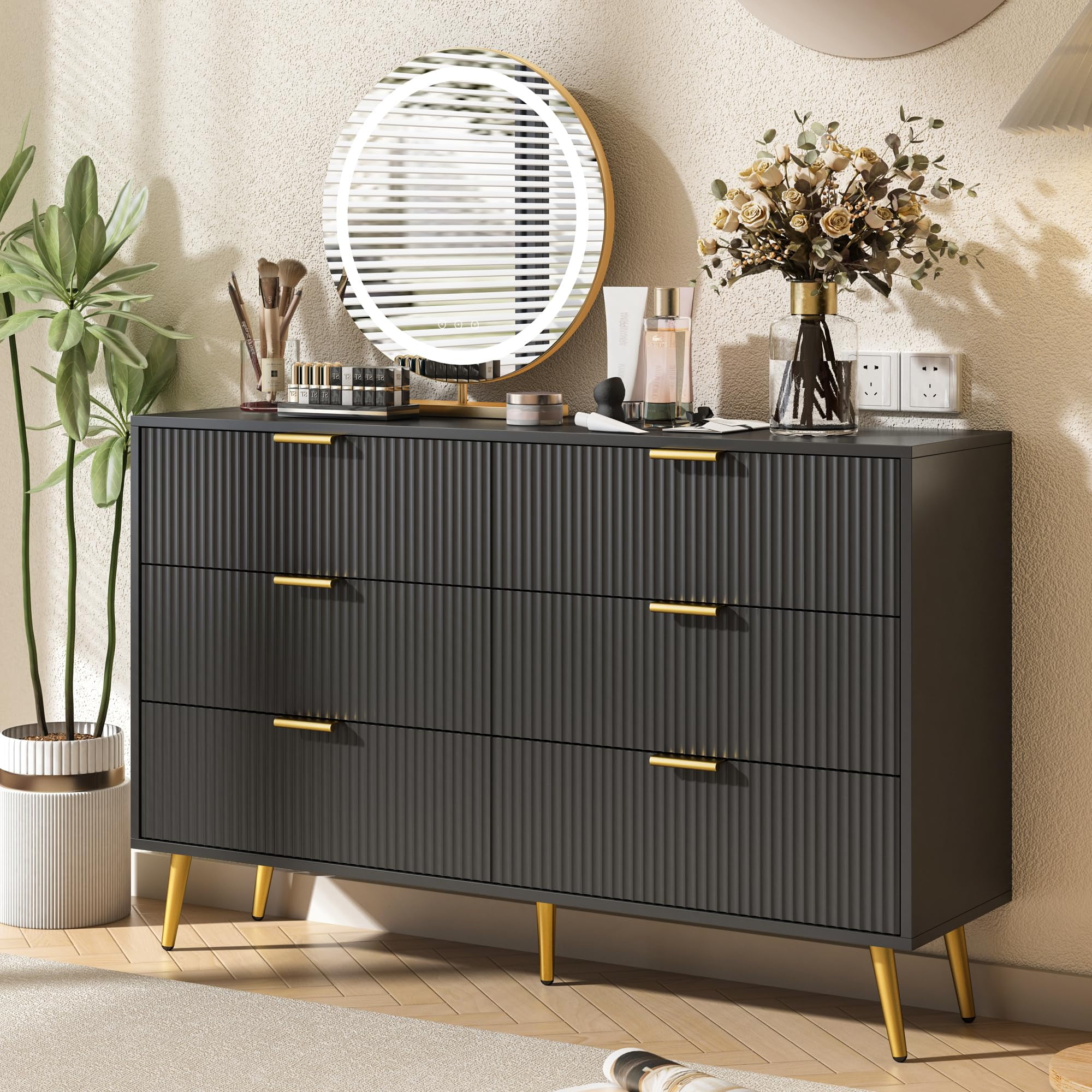 3 Drawer Dresser Set of 2 for Bedroom, Mid Century Wooden Dresser with ...