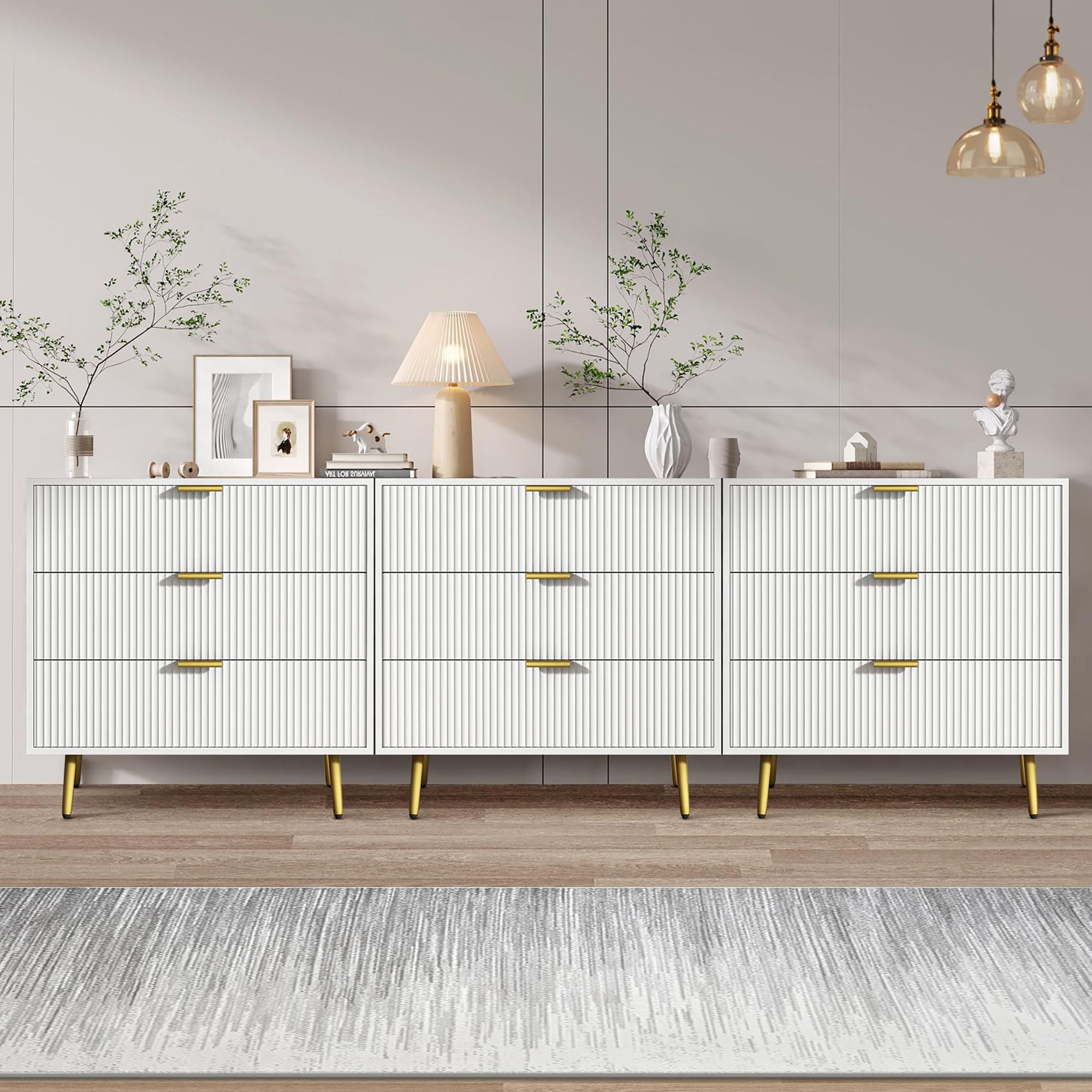 3 Drawer Dresser Set of 3 for Bedroom, Modern Fluted Dressers Chest of ...