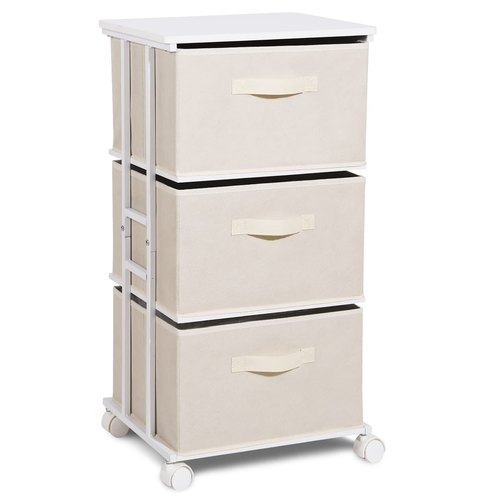 3-Drawer Dresser Tower Beige Fabric Storage Organizer for Bedroom ...