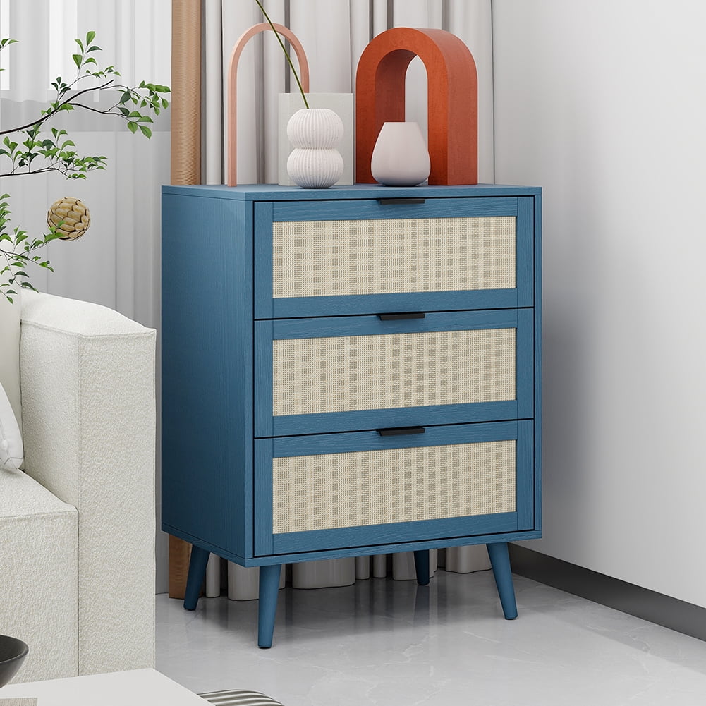 3 Drawer Dresser Wood Chest Of Drawers Large Storage Cabinet With Metal
