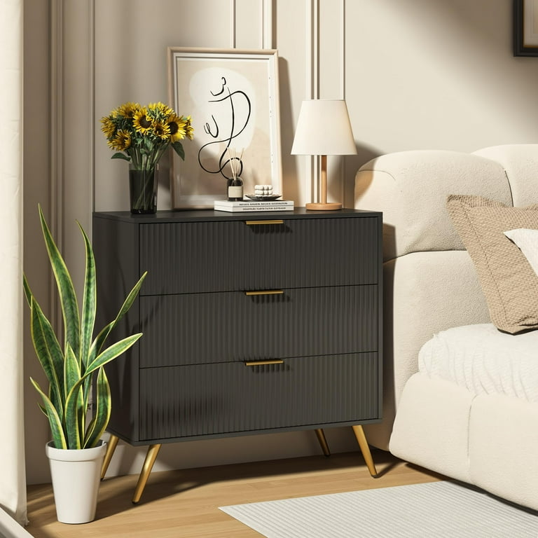 3 Drawer Dresser for Bedroom Mid Century Wooden Dresser with Gold Handles Modern Chest Dresser with Deep Drawers for Bedroom Living Room Hallway Walmart