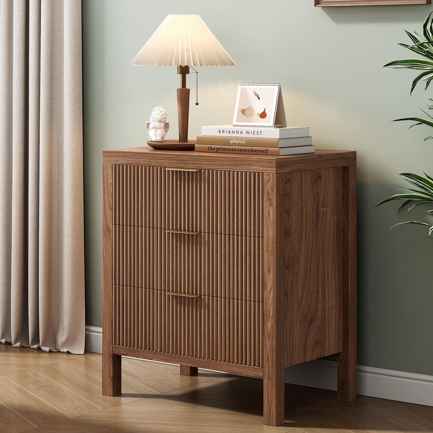 3 Drawer Dresser for Bedroom, Modern Wooden Chest with Handles, Fluted ...