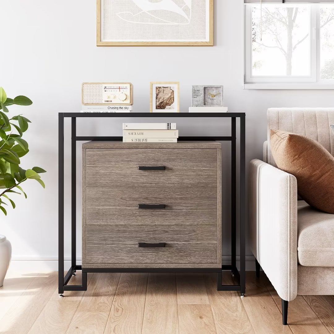 3 Drawer Dresser with Tempered Glass Top Shelves Wooden Chest Dresser ...