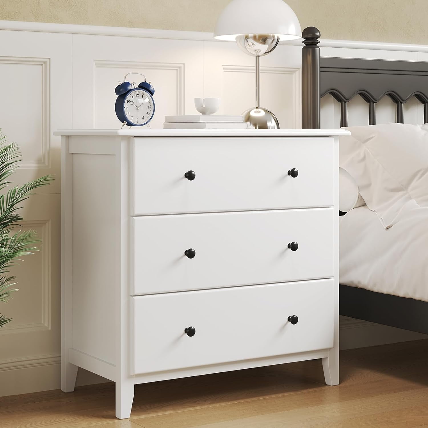 3 Drawer Dresser with Wide Storage Space, White Painted Wood Chest of ...