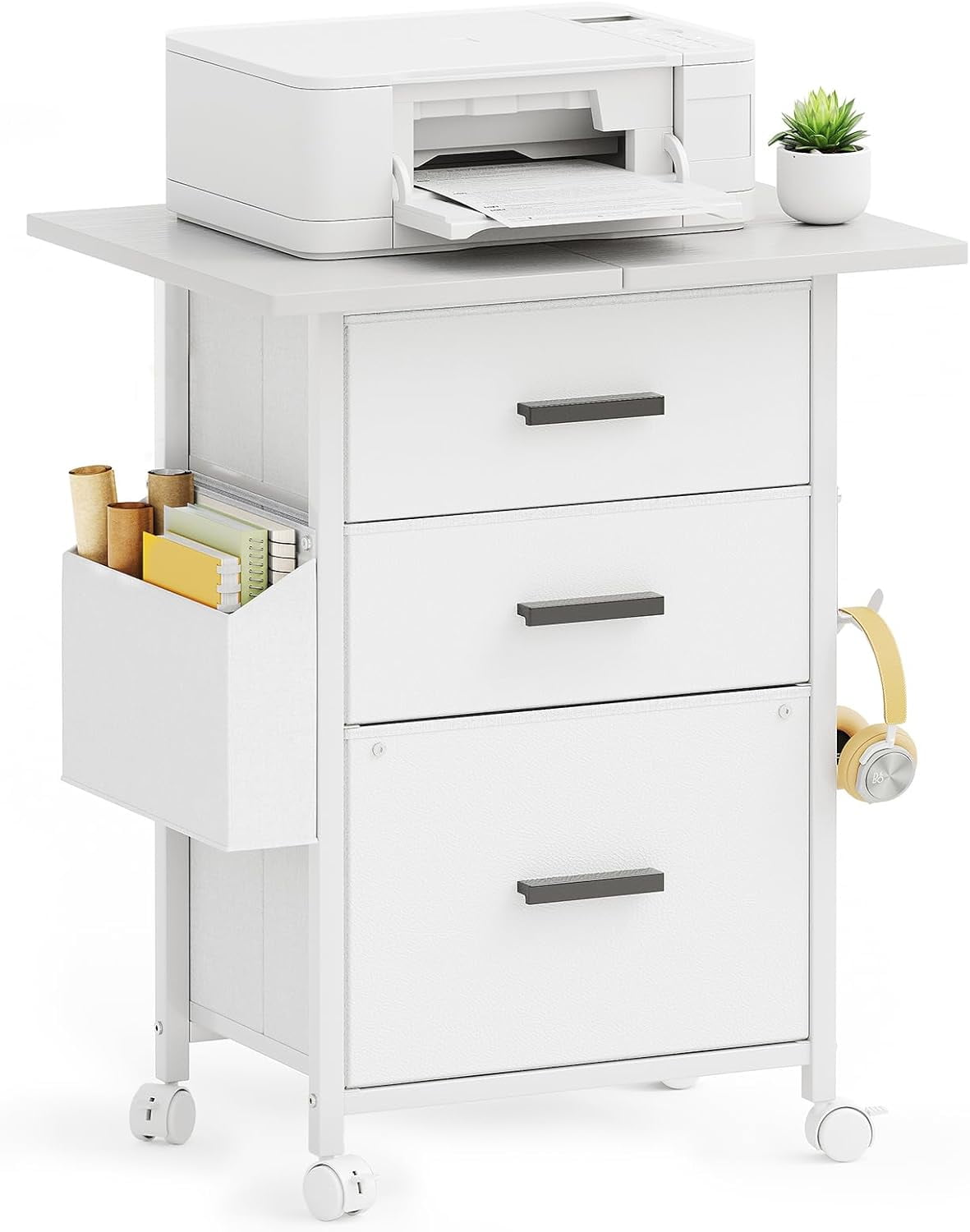 3 Drawer File Cabinet with 22'' Extended Desktop, Mobile Filing Cabinet ...
