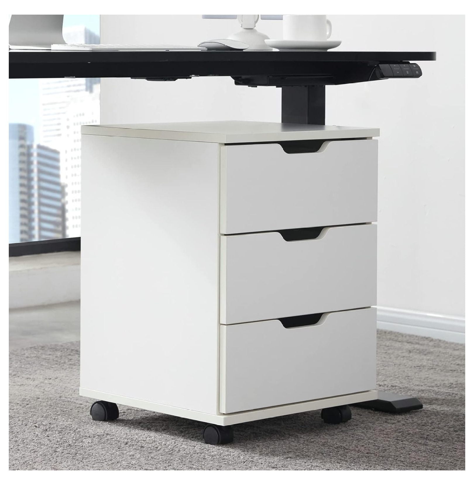 3 Drawer File Cabinet Drawers Chest, Wood Storage Cabinet with Wheels ...