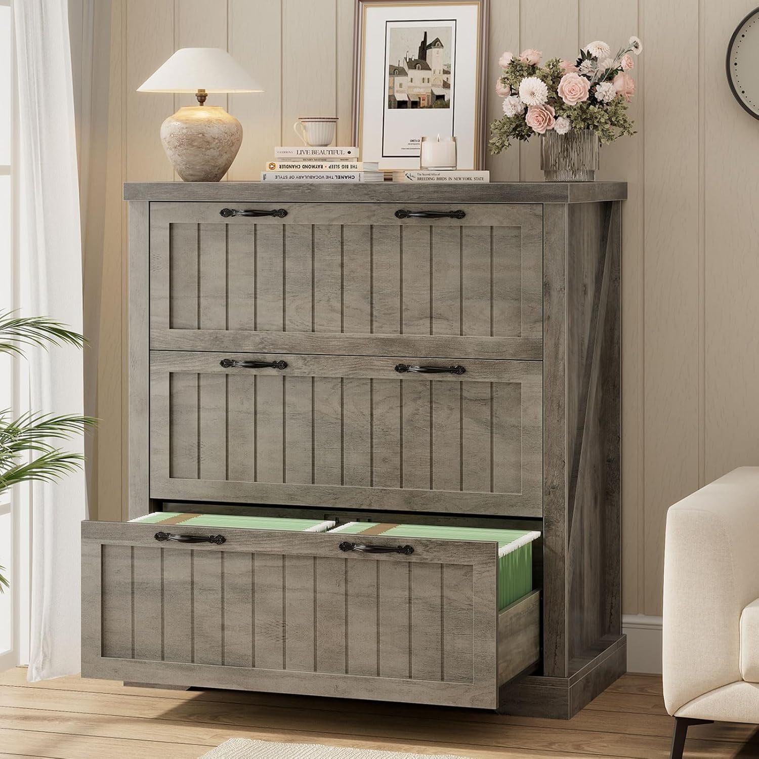 3 Drawer File Cabinet, Farmhouse Filing Cabinet Fits Letter/Legal/A4 ...