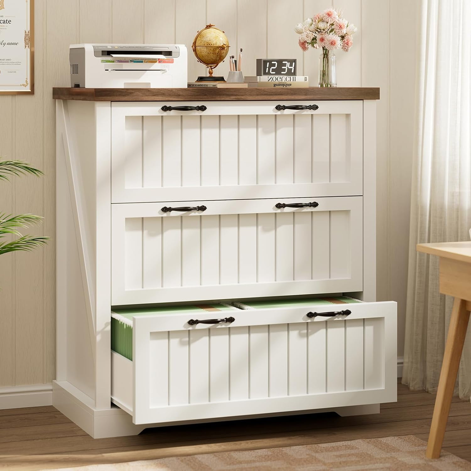 3 Drawer File Cabinet, Farmhouse Filing Cabinet Fits Letter/Legal/A4 ...