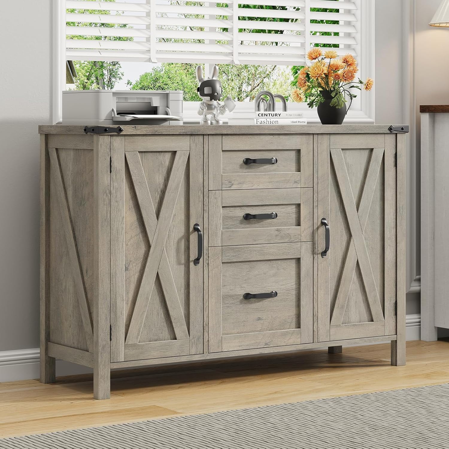 3 Drawer File Cabinet, Farmhouse Lateral Filing Cabinet with Doors Fits Files Letter or A4 Size ...