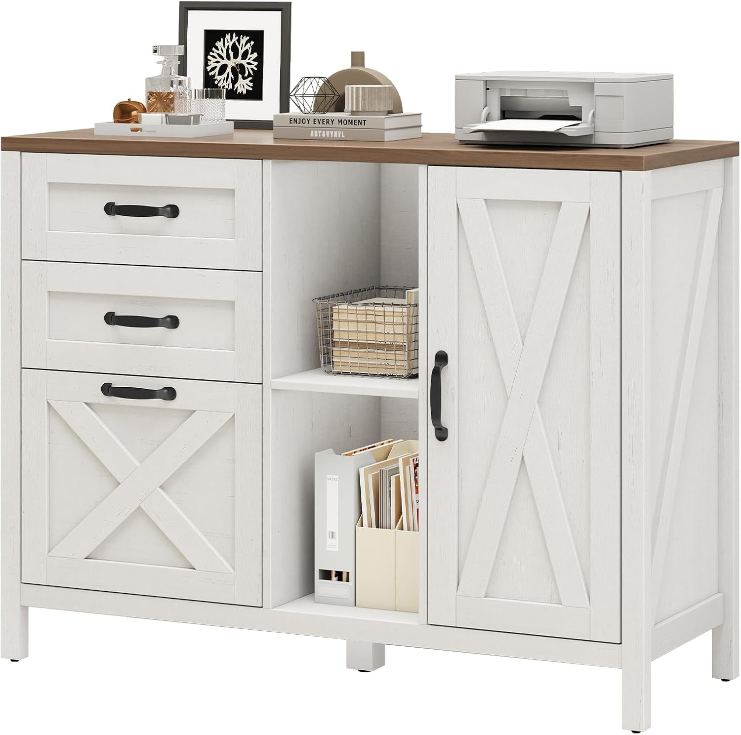 3 Drawer File Cabinet, Farmhouse Style Lateral Filing Cabinet Suitable ...