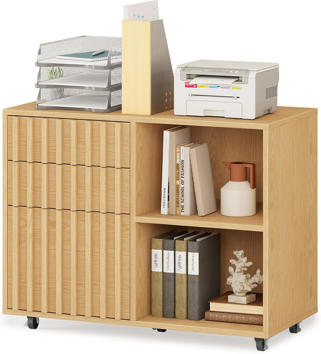 3 Drawer File Cabinet, Fluted Lateral Filing Cabinet Fits Files Letter ...