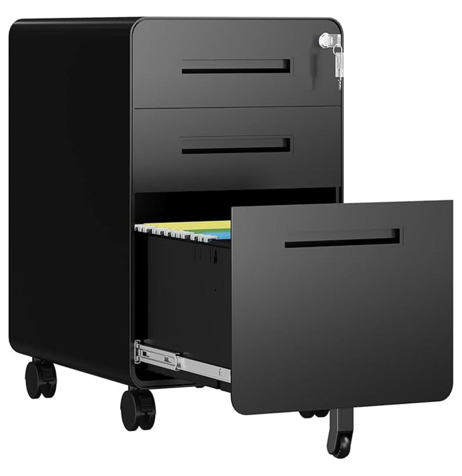 3 Drawer File Cabinet, Fully Assembled Mobile File Cabinets with Lock ...
