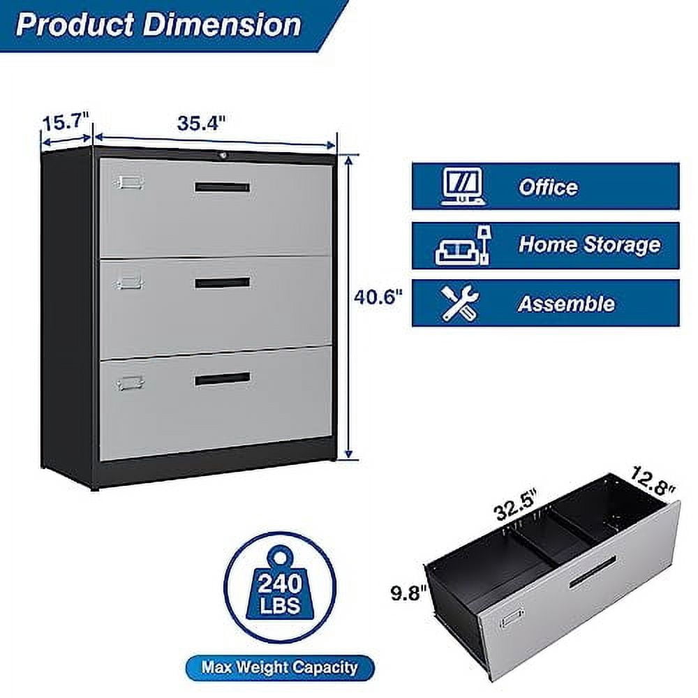 3 Drawer File Cabinet, Lateral Filing Cabinets for Home Office, Office ...