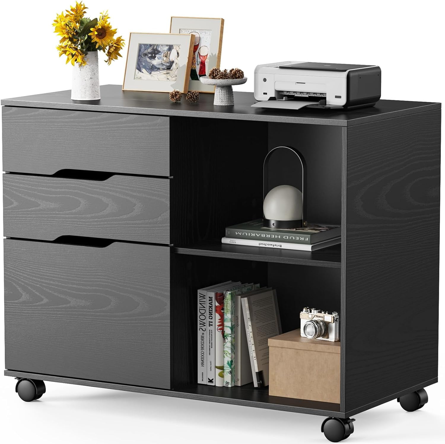 3-Drawer File Cabinet, Lateral Mobile Filing Cabinet Wood Under Desk ...