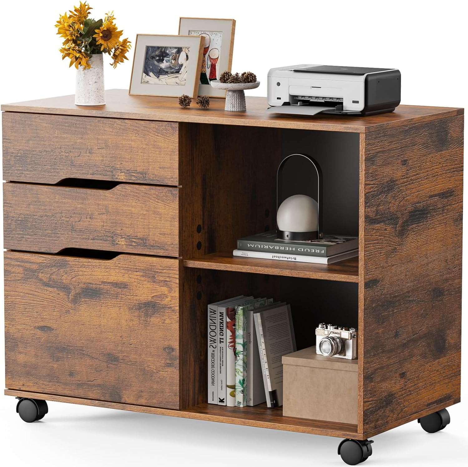 Home Office Rolling File Cabinet 3-Drawer Lateral File Cabinet On ...