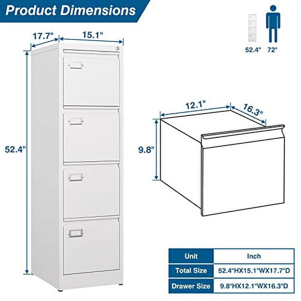 4 Drawer File Cabinet Vertical Filing Cabinets with Lock Metal File Cabinets for Home Office Anti Tip 4 Storage Drawers for Letter Legal A4 F4 Size Assemble Required Black Walmart
