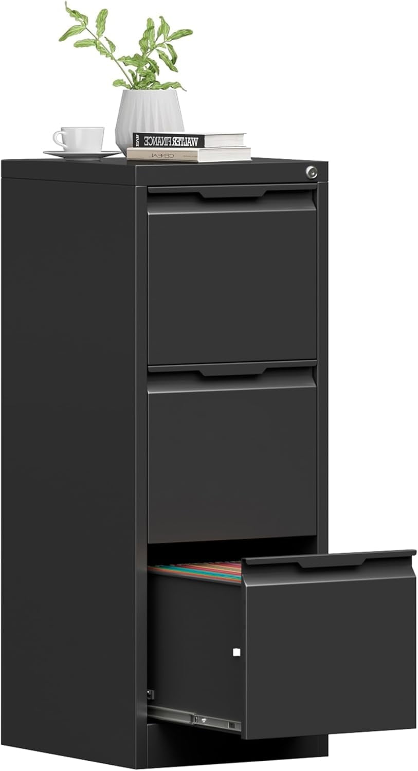 3 Drawer File Cabinet with Lock, 17.8'' Deep Filing Cabinets for Home ...