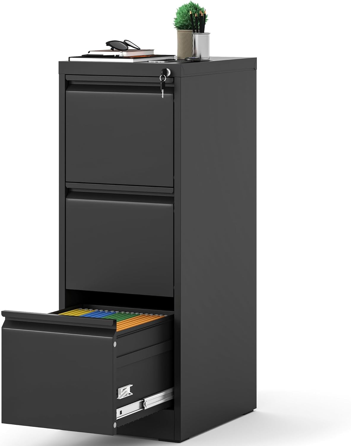 3 Drawer File Cabinet with Lock, 18" D Metal Vertical File Cabinets, Steel File Storage Cabinets ...