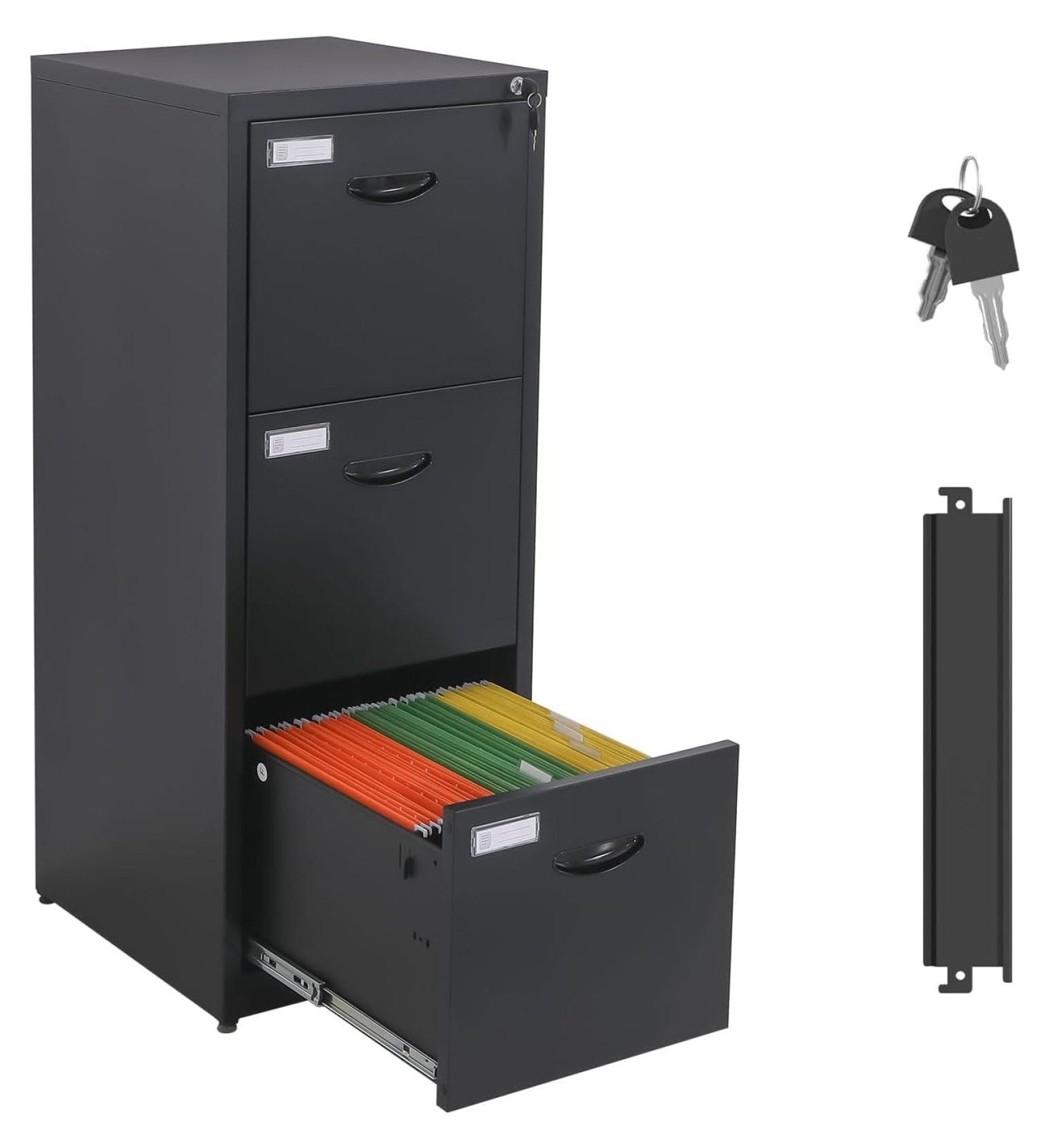 3 Drawer File Cabinet with Lock,Black Filing Cabinets for Home Office ...