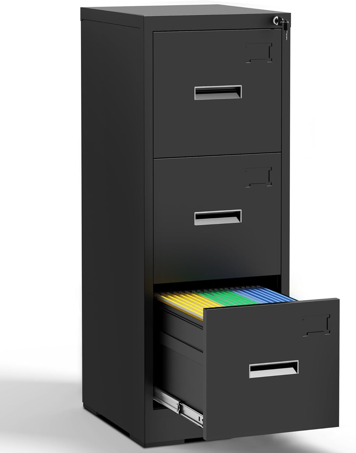 3 Drawer File Cabinet with Lock and Card Slot, Metal Vertical Filing ...