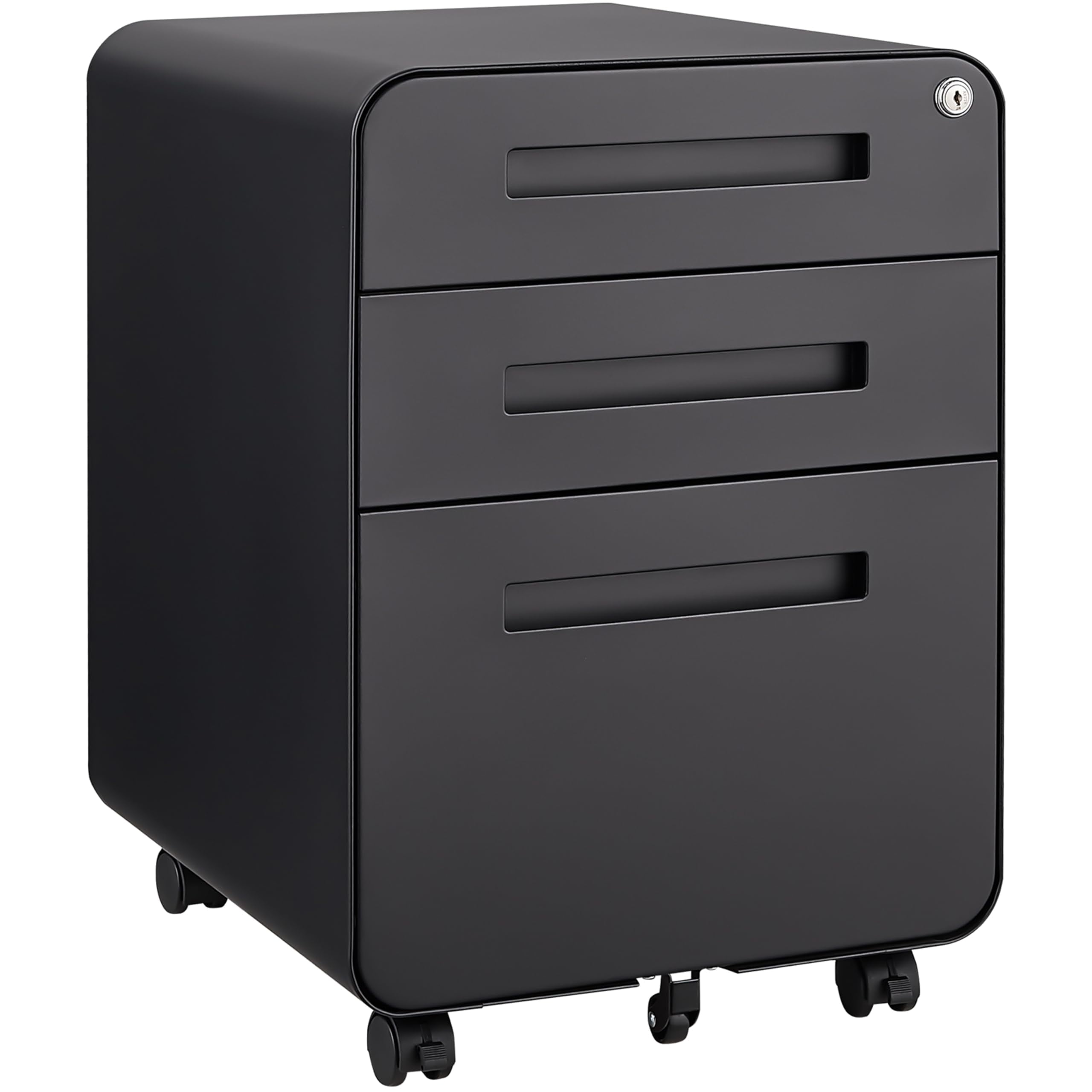 3 Drawer File Cabinet with Lock, Under Desk Mobile Metal Filing Cabinet ...