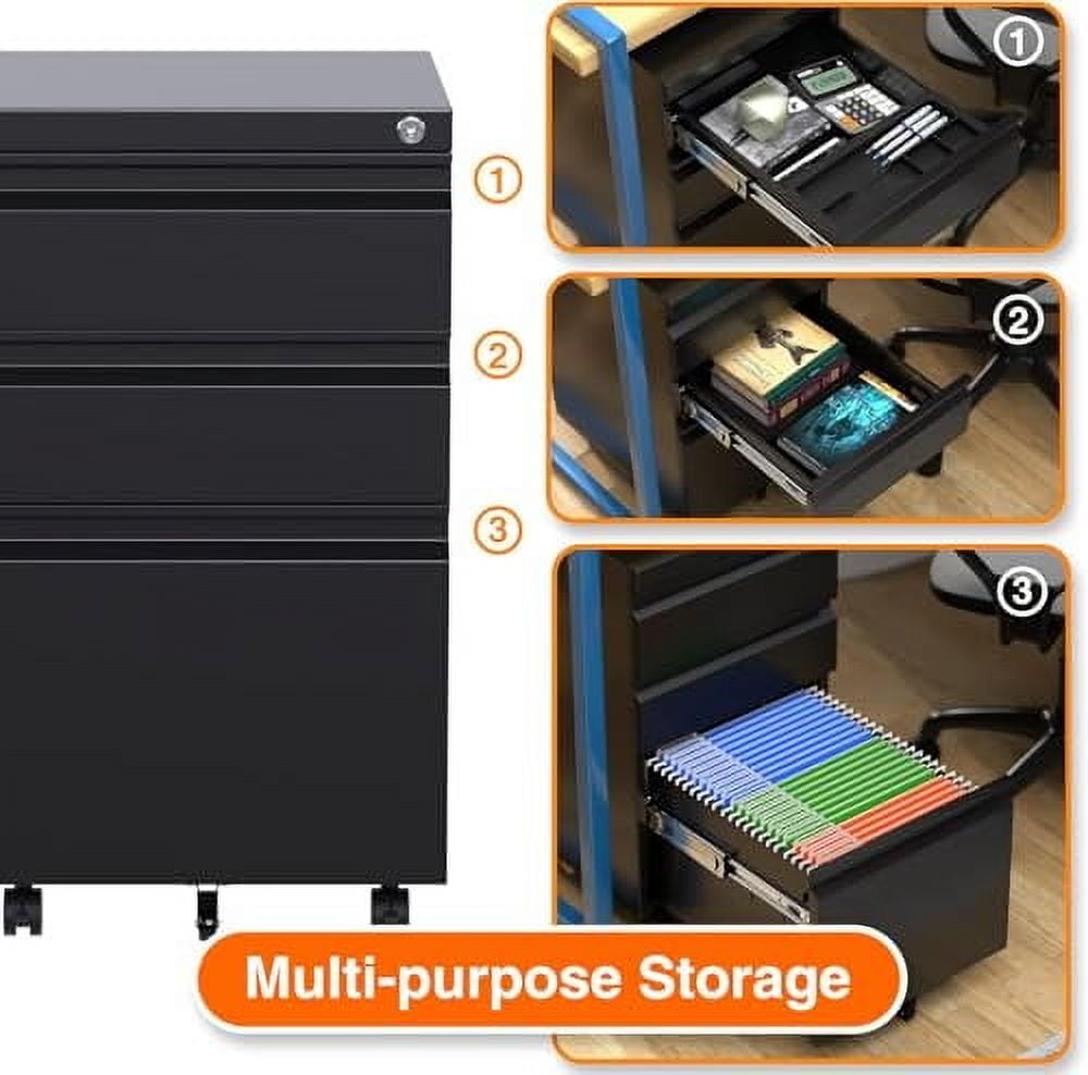 3 Drawer File Cabinet with Lock, Filing Cabinets for Home Office, Metal ...