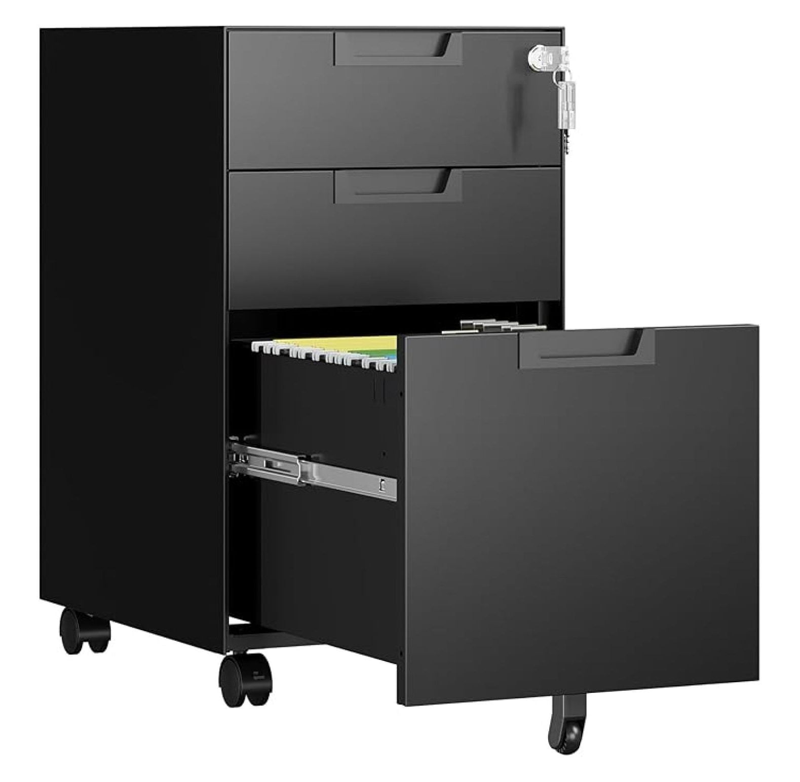3 Drawer File Cabinet with Lock, Fully Assembled Metal Mobile Filing ...