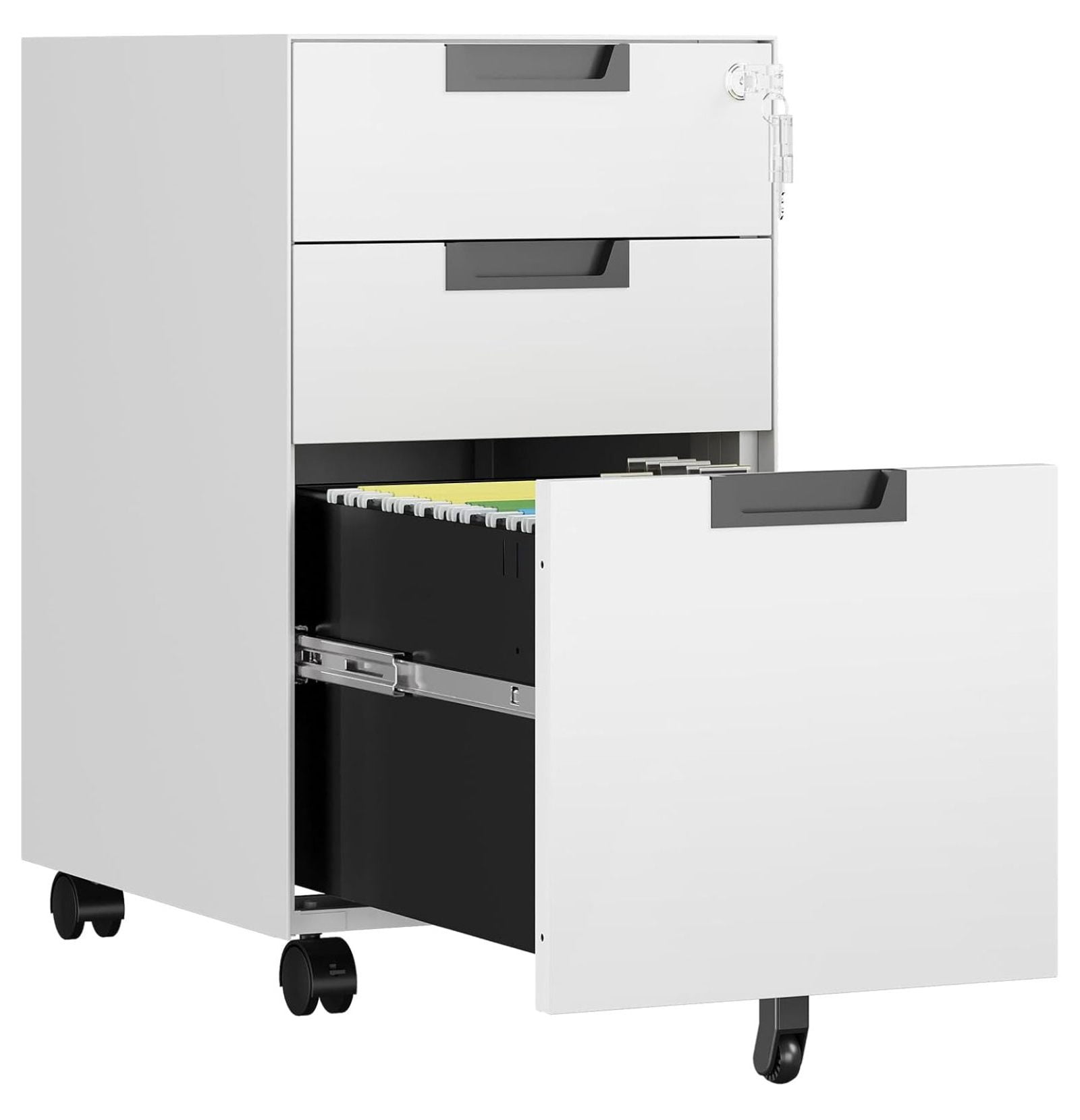 3 Drawer File Cabinet with Lock, Fully Assembled Metal Mobile Filing ...