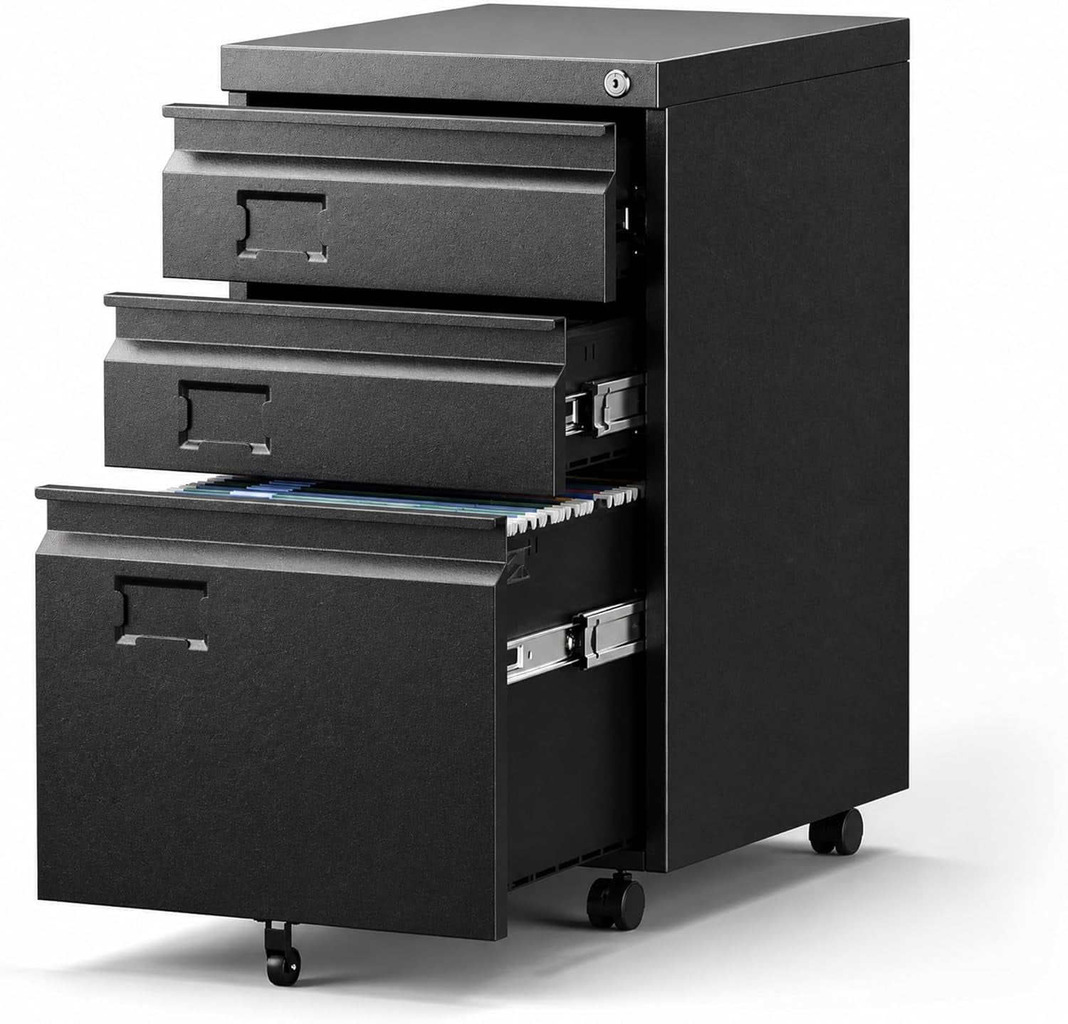 3 Drawer File Cabinet with Lock, Heavy Duty Metal Mobile Filing Cabinet ...