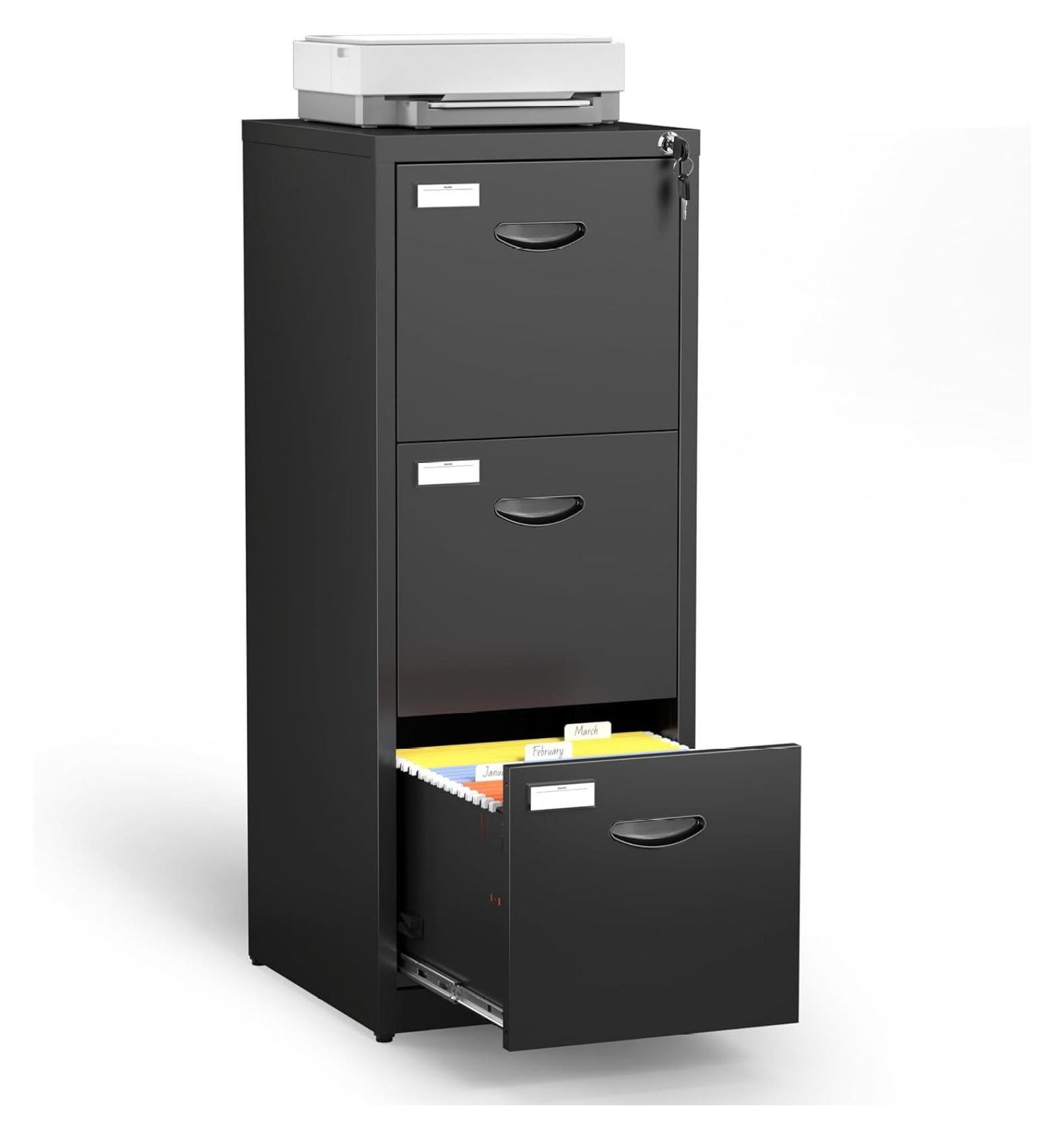 3 Drawer File Cabinet with Lock, Metal Filing Cabinets for Home Office ...